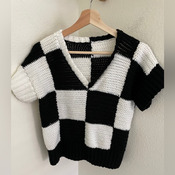 Handmade | Sweaters | Handmade Black White Check Checkered Knit Vest As ...